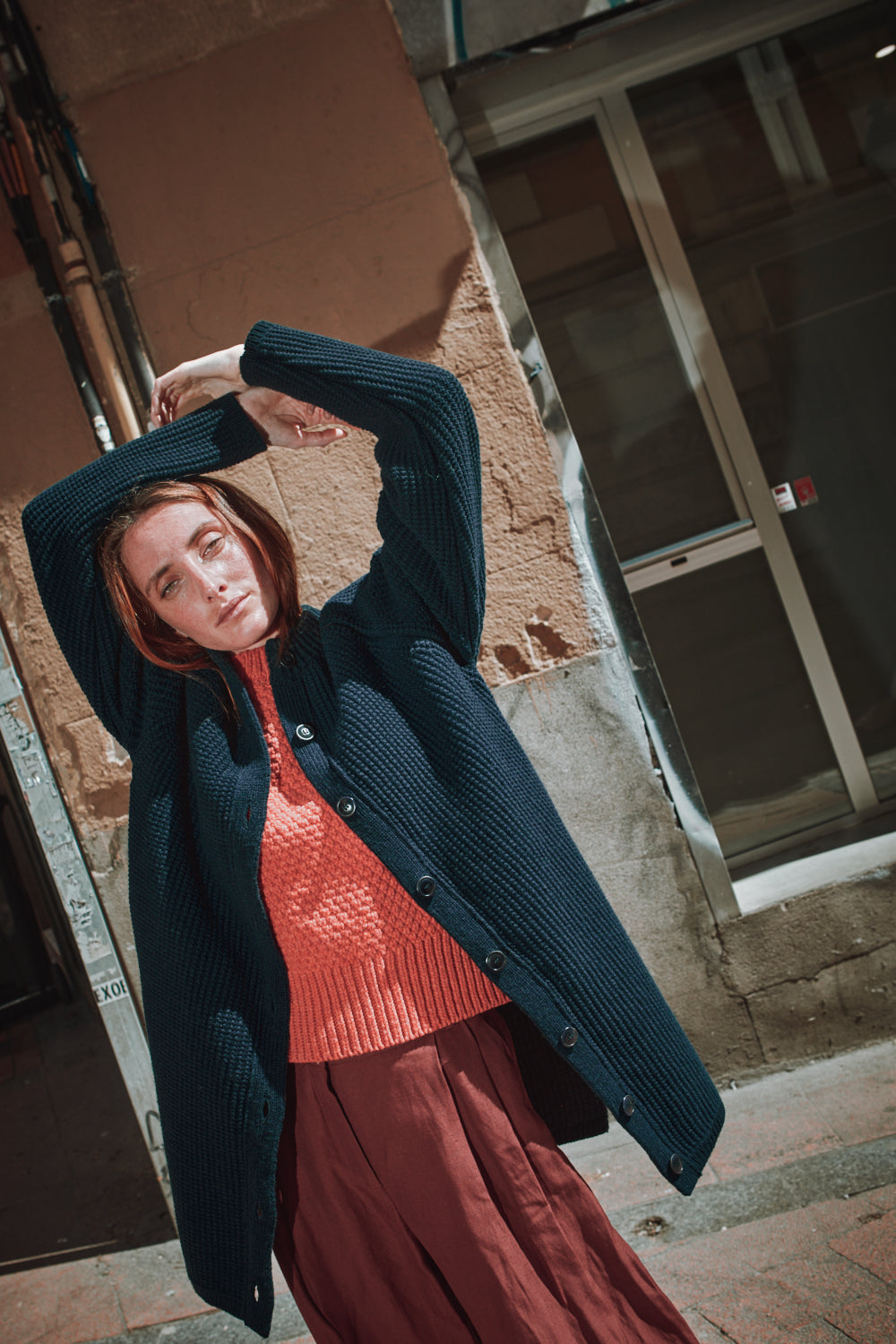 AGATHE Long Knit Jacket in Merino Wool - Navy | L'Envers