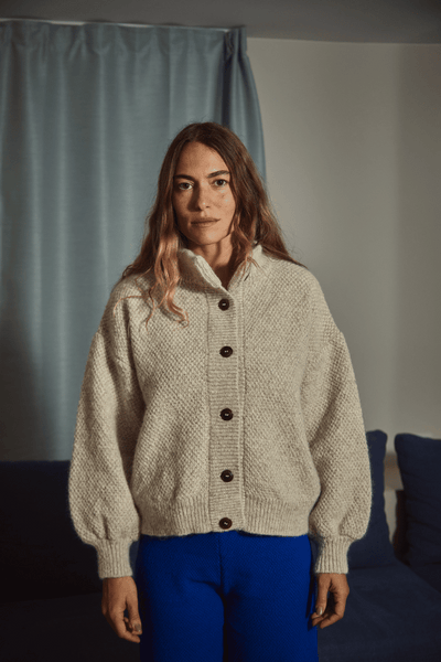 GEORGE High-Neck Cardigan Jacket in Light Beige - Natural Merino-Mohair ...