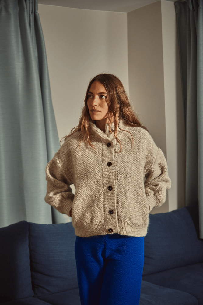 GEORGE High-Neck Cardigan Jacket in Light Beige - Natural Merino-Mohair ...