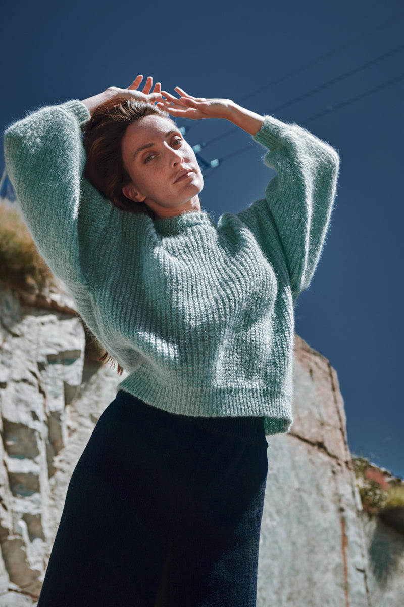 LUCIE Batwing Sweater in Ice Blue - Cruelty Free Mohair Wool | L'Envers