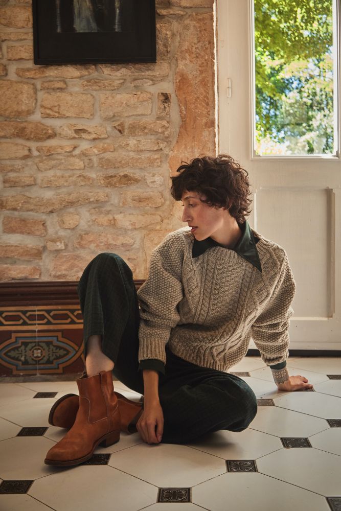 PAOLA Irish Cable Sweater in beige - 100% Cruelty Free Merino Wool - L ...