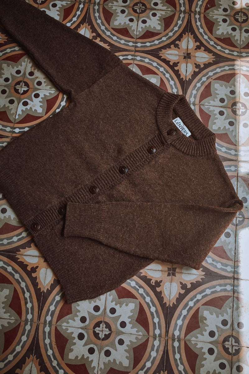 SANDRA Funnel-Neck Cardigan in Merino Wool - Chocolate